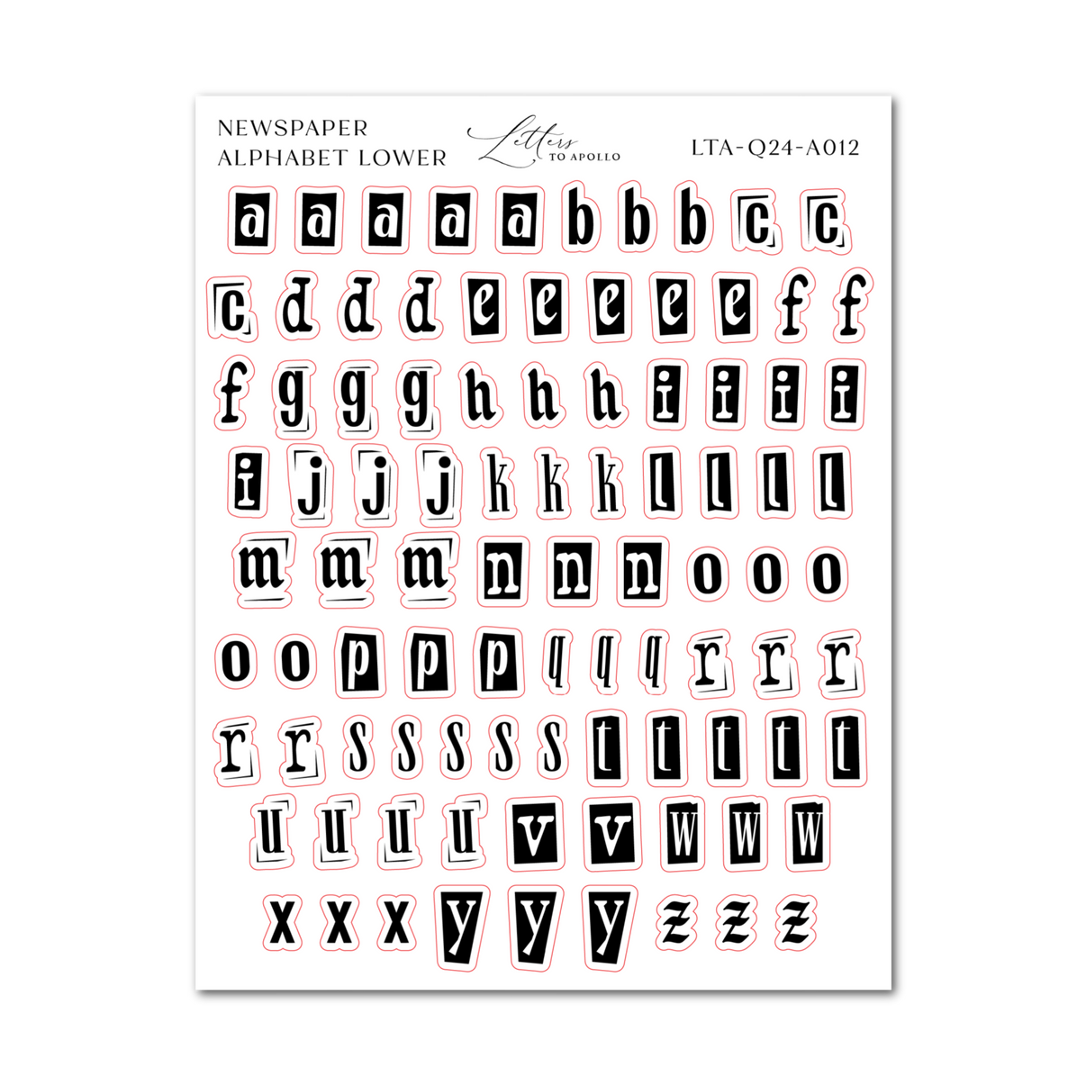 NEWSPAPER ALPHABET LOWER – Letters to Apollo